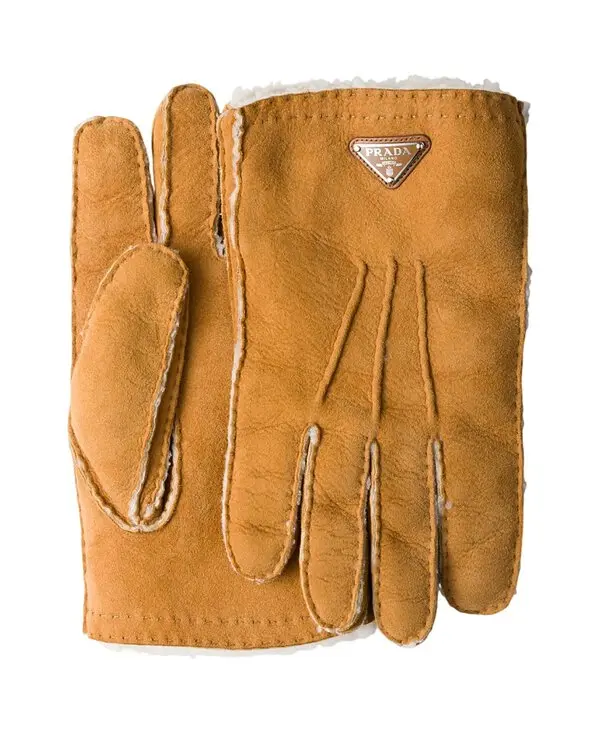 Prada Suede Sheepskin Gloves - Neutral