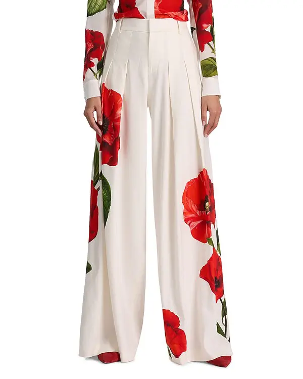 Alice + Olivia Blaire High-rise Pleated Pants - Summer Poppy
