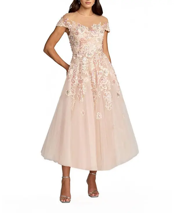 Mac Duggal Embroidered Tulle Midi Dress