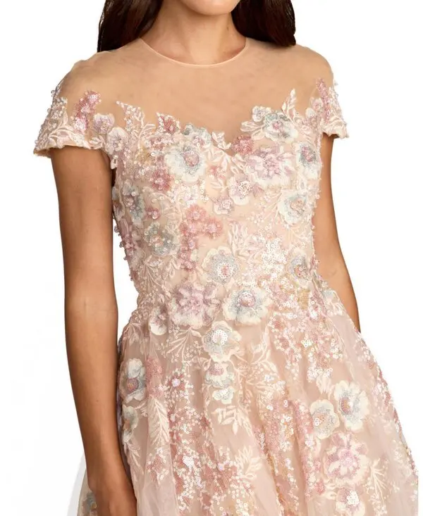 Mac Duggal Embroidered Tulle Midi Dress