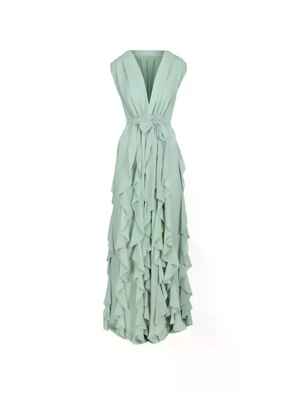 Catherine Regehr Ruffled-skirt V-neck Maxi Gown