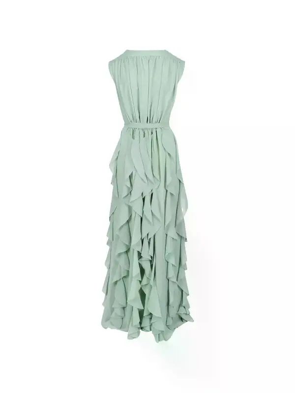 Catherine Regehr Ruffled-skirt V-neck Maxi Gown