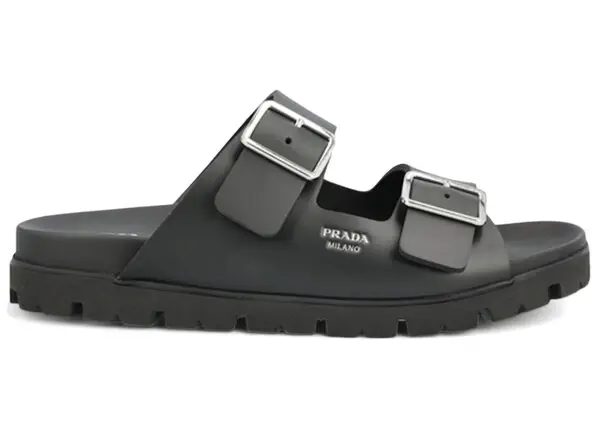 Prada Rubber Strap Sandals - Black