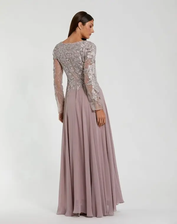 Mac Duggal Embellished Illusion V-neck Gown - Purple