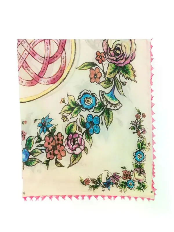 Faliero Sarti Marcella Floral-print Fringed-edge Scarf - Neutrals