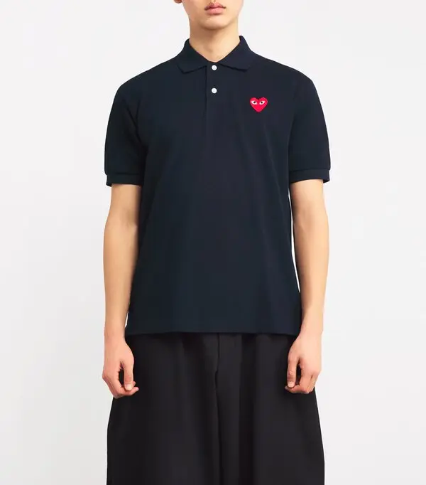 Play Comme Des Garcon Heart Logo Polo Shirt - Navy