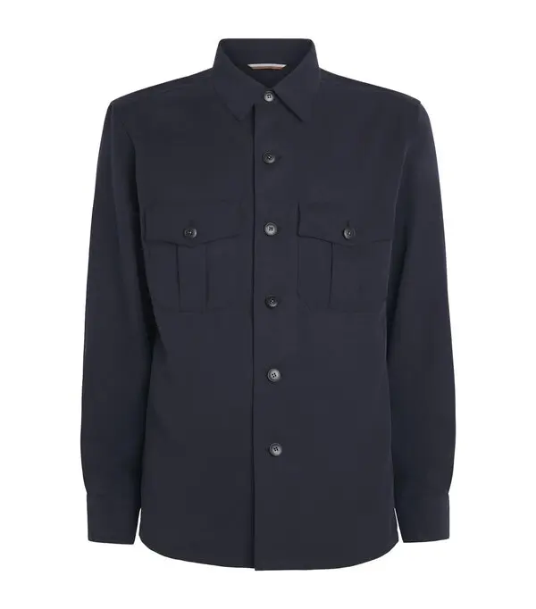 Canali Twill Twin-pocket Overshirt - Navy