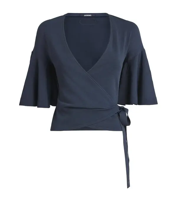 Jacquemus Jersey Flared-sleeve Paysan Blouse - Navy