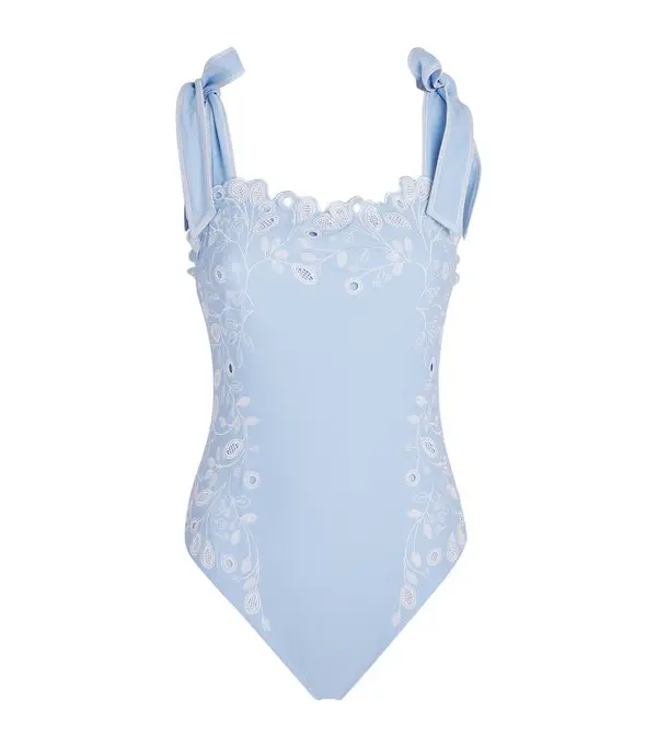Simkhai Laurie Embroidered Floral Swimsuit - Blue