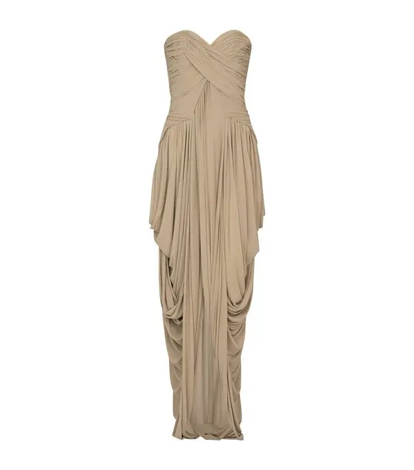 Balmain Draped Strapless Jumpsuit - Beige
