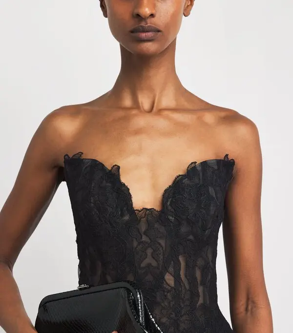 Pamella Roland Silk-lace Corseted Gown