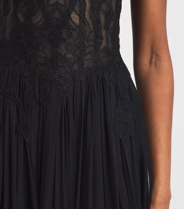 Pamella Roland Silk-lace Corseted Gown