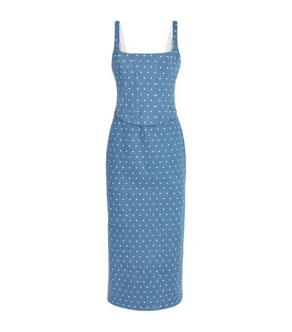 Carolina Herrera Denim Polka-dot Midi Dress - Blue
