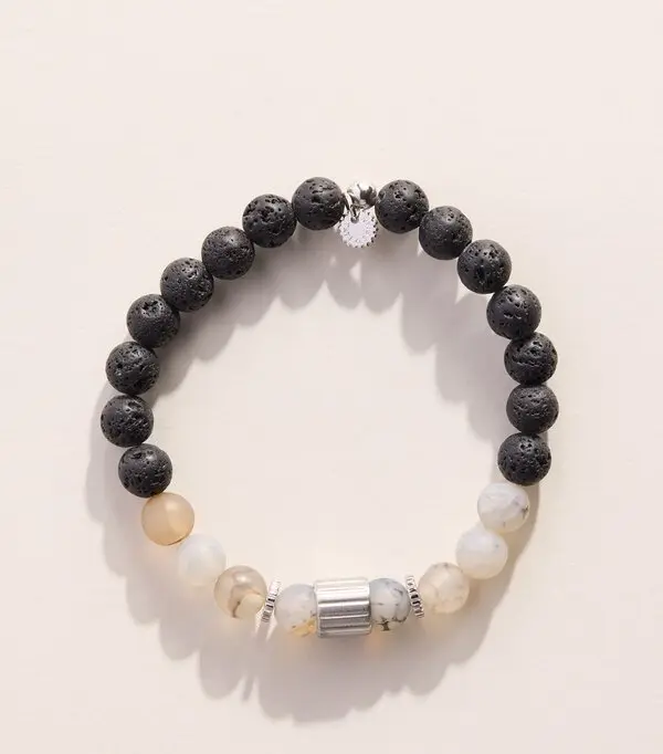 Tateossian Sterling Silver, Agate, And Lava Beaded Bracelet - Grey