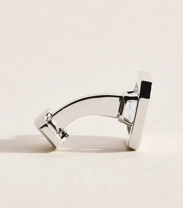 Tateossian Rhodium-plated And Cubic Zirconia Halo Rectangle Cufflinks