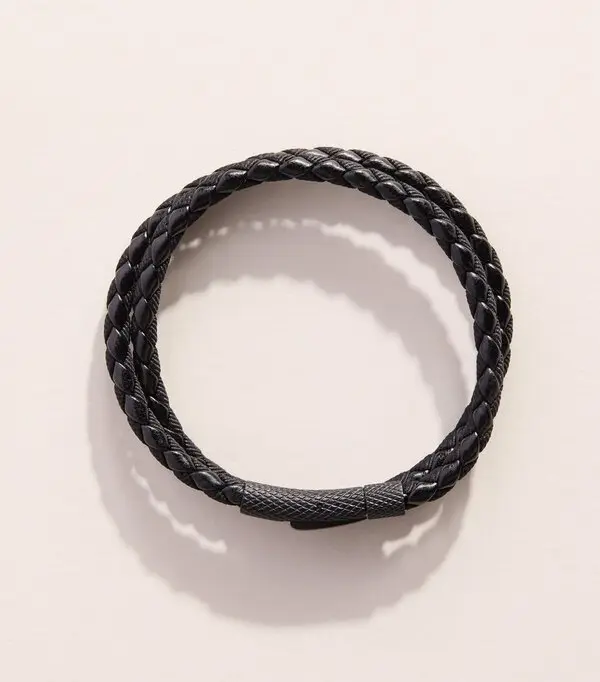 Tateossian Braided Leather Chelsea Bracelet - Black