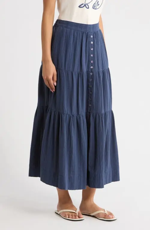 Marine Layer Lana Tiered Cotton Maxi Skirt - Navy