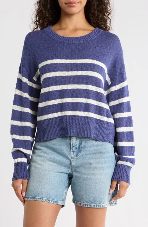 Marine Layer Sea Breeze Striped Cotton Crewneck Sweater - Navy/white Stripe