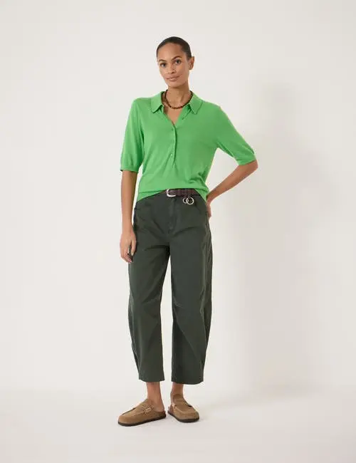 HUSH Fine Knit Short Sleeve Polo Top - Vibrant Green