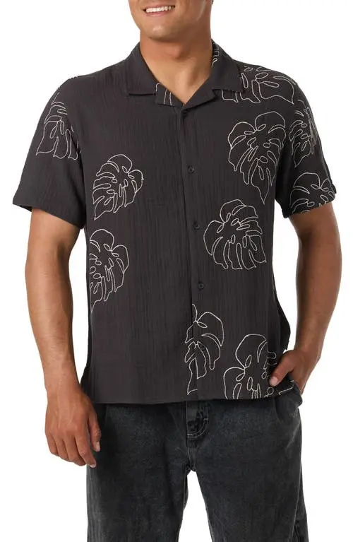 O'Neill Pipeline Rodeo Monstera Embroidered Gauze Camp Shirt - Phantom