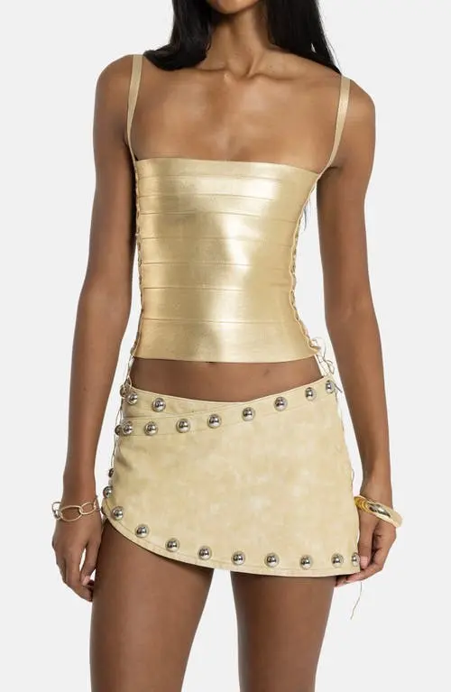JADED LONDON Metallic Lace-up Bandage Top - Beige