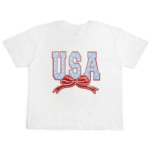 SWEET WINK Usa Stars & Bow Patch Short Sleeve T-shirt - White