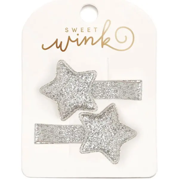 SWEET WINK Glitter Star Clip Set - Silver