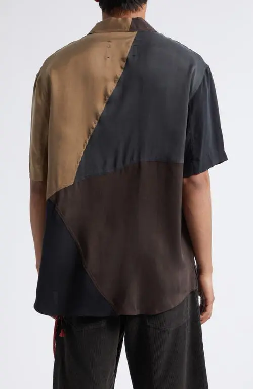 SONG FOR THE MUTE Oversize Colorblock Short Sleeve Button-up Shirt - Multi
