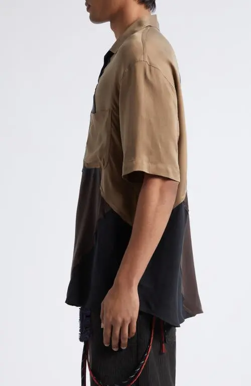 SONG FOR THE MUTE Oversize Colorblock Short Sleeve Button-up Shirt - Multi