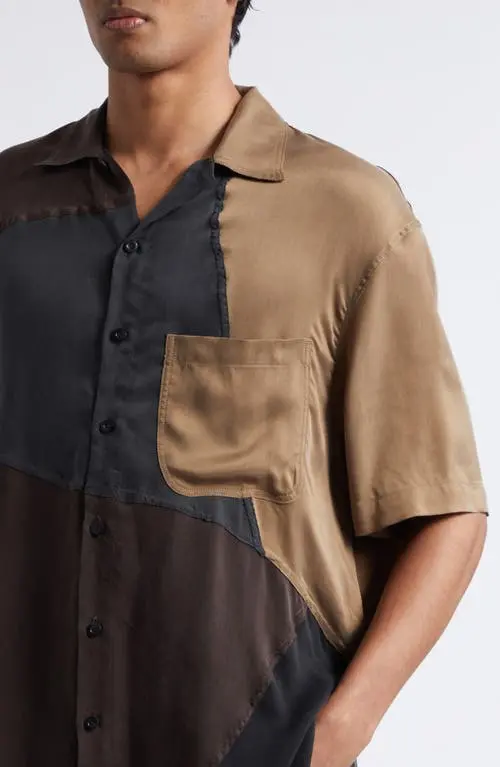 SONG FOR THE MUTE Oversize Colorblock Short Sleeve Button-up Shirt - Multi