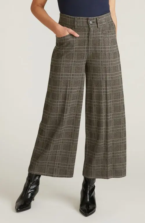 Universal Standard Wide Leg Ponte Crop Pants - British Beige Plaid