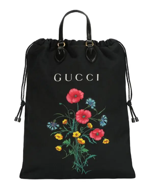 Gucci Chateau Marmont Floral Canvas Drawstring Backpack - Black