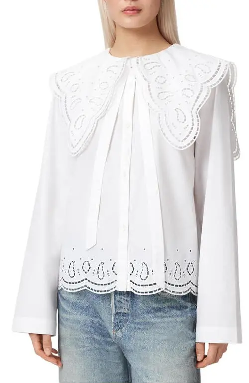 ALLSAINTS Marie Openwork Detail Button-up Shirt - Optic White