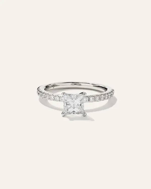 Quince Lab Grown Diamond Princess Petite Pave Engagement Ring 1ct - White Gold
