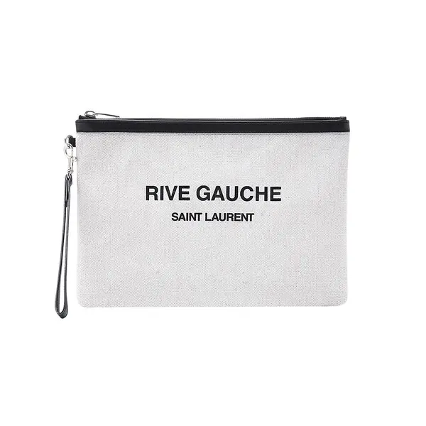 Saint Laurent Rive Gauche Zippered Pouch - Cream