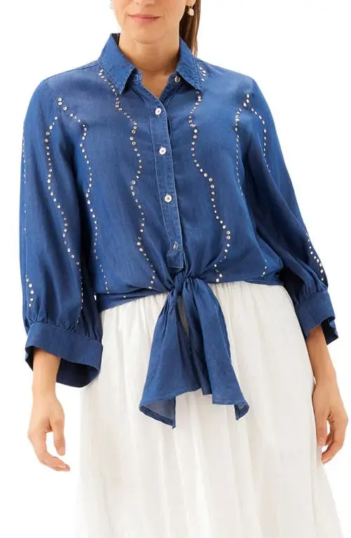Karen Kane Gemstone Denim Shirt - Chambray