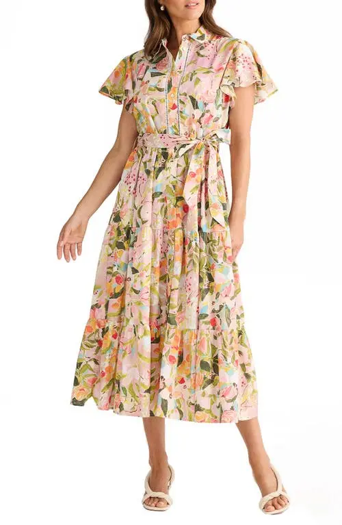 BRAVE+TRUE Alice Floral Flutter Sleeve Tiered Cotton Shirtdress - Zoes Garden