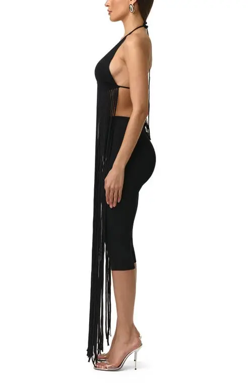 Naked Wardrobe Long Fringe Halter Top