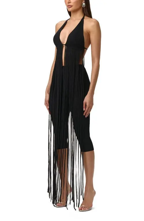 Naked Wardrobe Long Fringe Halter Top