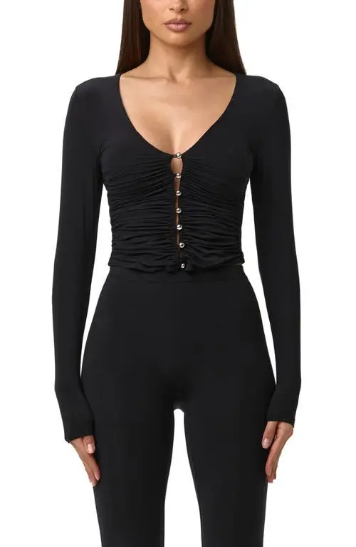 Naked Wardrobe Ruched Button-up Knit Top