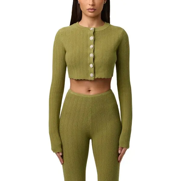Naked Wardrobe Flower Button Crop Cardigan