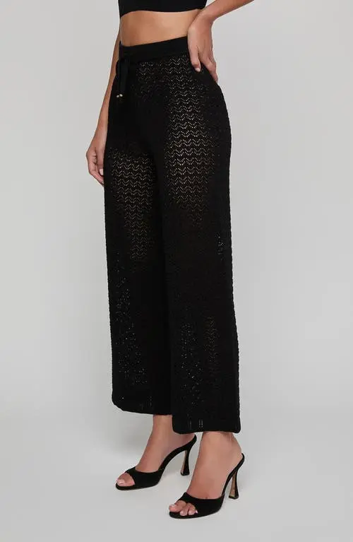 L'Agence Gaelle Pointelle Knit Wide Leg Ankle Pants - Black