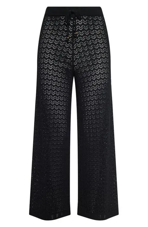 L'Agence Gaelle Pointelle Knit Wide Leg Ankle Pants - Black