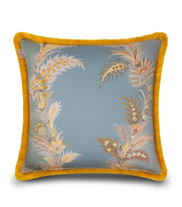 Etro Fringe-trim Caladium Cushion - Blue