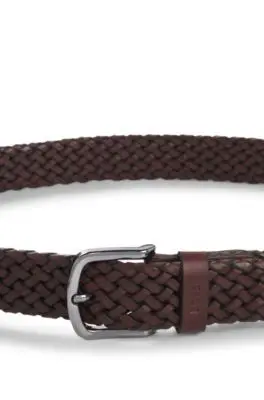 BOSS Woven Leather Belt - Dark Brown