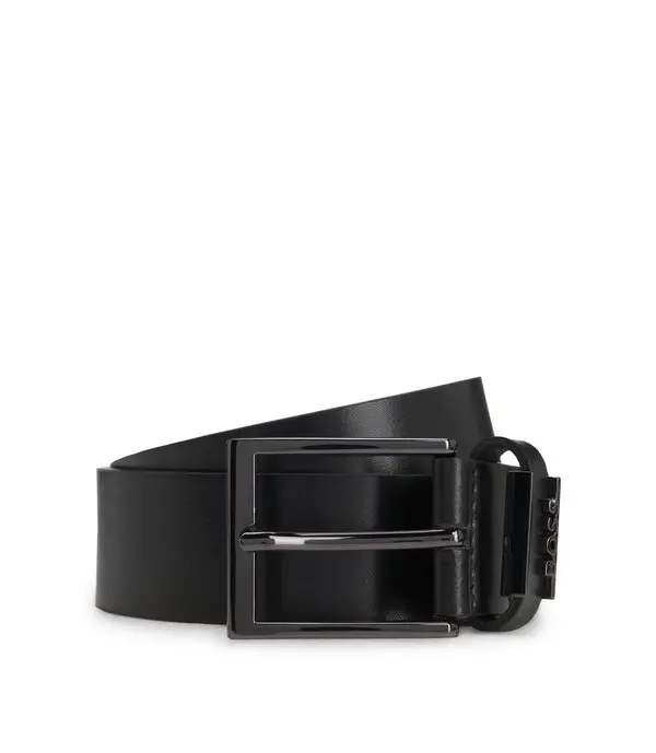 BOSS Italian Leather Belt With Brushed Gunmetal Hardware - Black