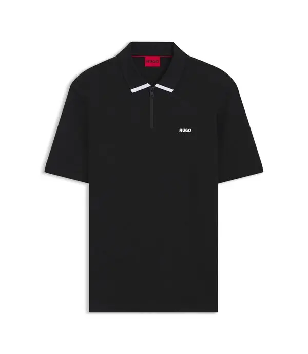 Hugo Contrast-logo Polo Shirt In Cotton Piqu - Black