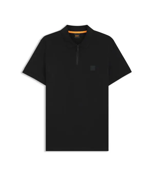 BOSS Stretch-cotton Slim-fit Polo Shirt With Logo Patch - Black