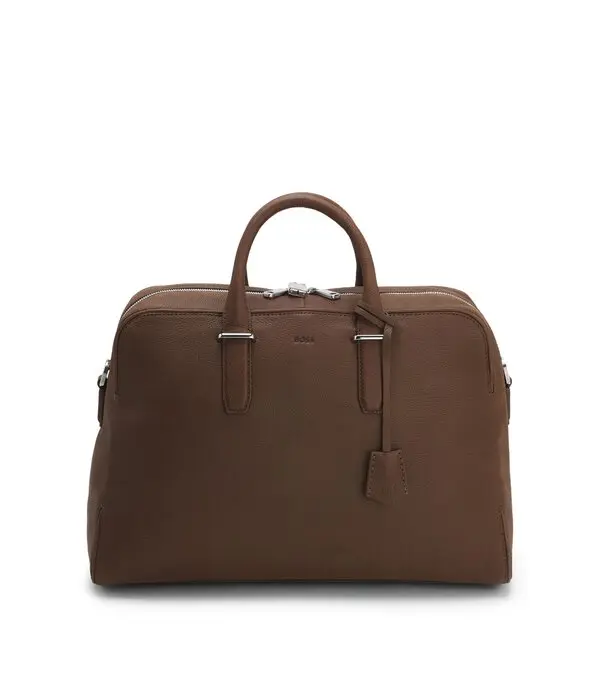 BOSS Grained-leather Duffle Bag With Logo - Brown