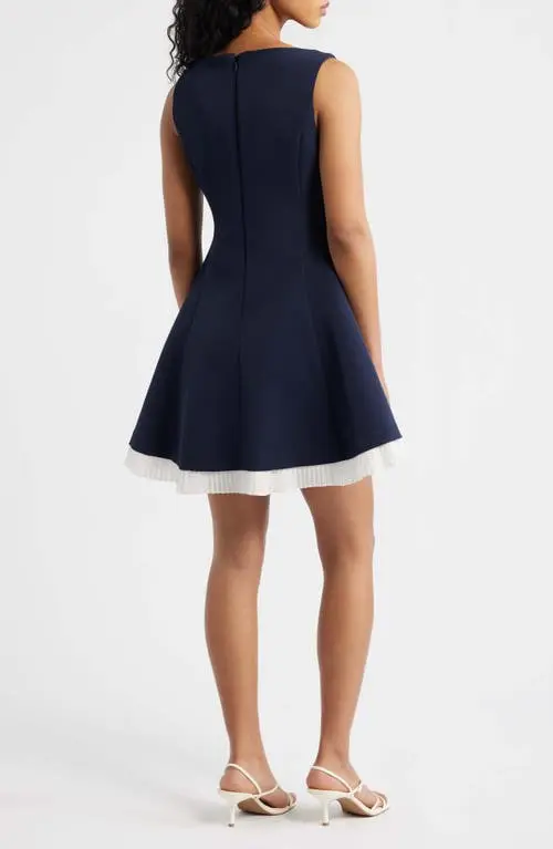Freemarket Contrast Hem Detail Fit & Flare Mini Dress - Navy/White |  Editorialist